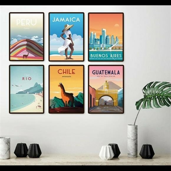 Art | Caribbean South American Travel Posters Wall Art Decor Set Of 6 ...
